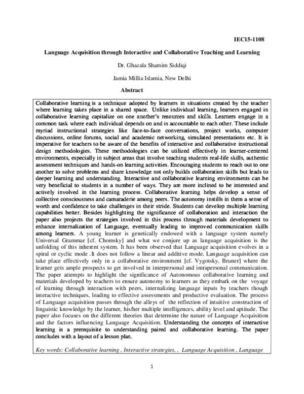 (PDF) IEC15-1108 Language Acquisition through Interactive and Collaborative Teaching and Learning