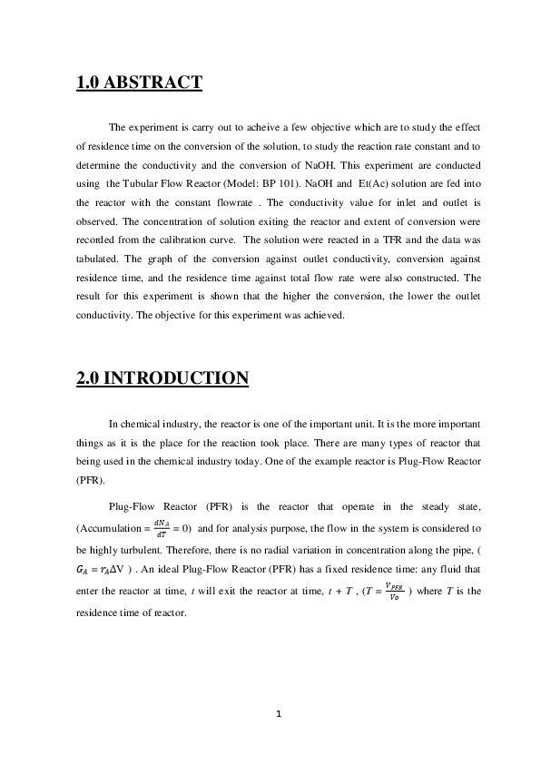 (PDF) Lab Report Tubular Flow Reactor