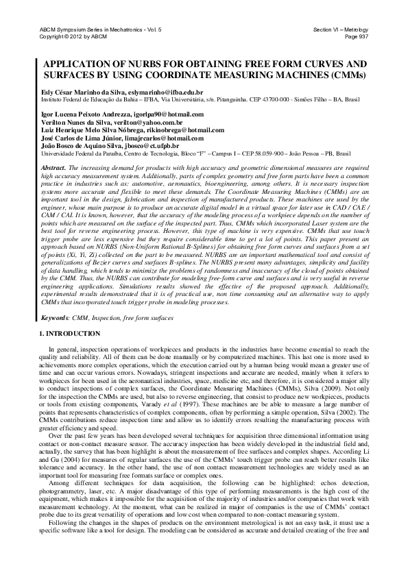 (PDF) APPLICATION OF NURBS FOR OBTAINING FREE FORM CURVES AND SURFACES BY USING COORDINATE ...