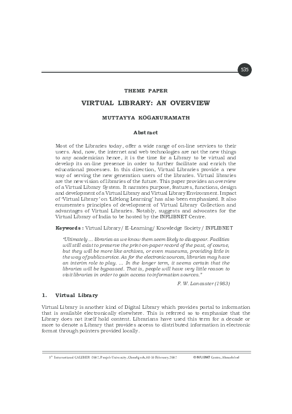 (PDF) VIRTUAL LIBRARY: AN OVERVIEW