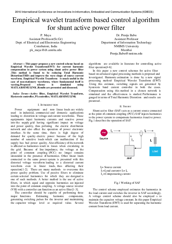 (PDF) Empirical wavelet transform based control algorithm for shunt active power filter
