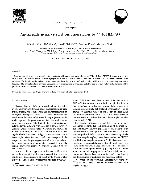(PDF) Agyria-pachygyria: cerebral perfusion studies by99mTc-HMPAO