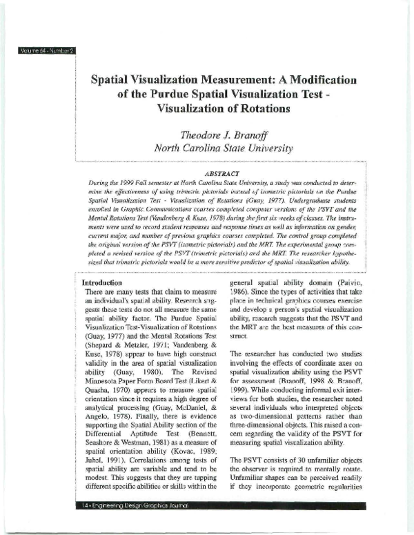 Pdf Spatial Visualization Measurement A Modification Of The Purdue Spatial Visualization Test