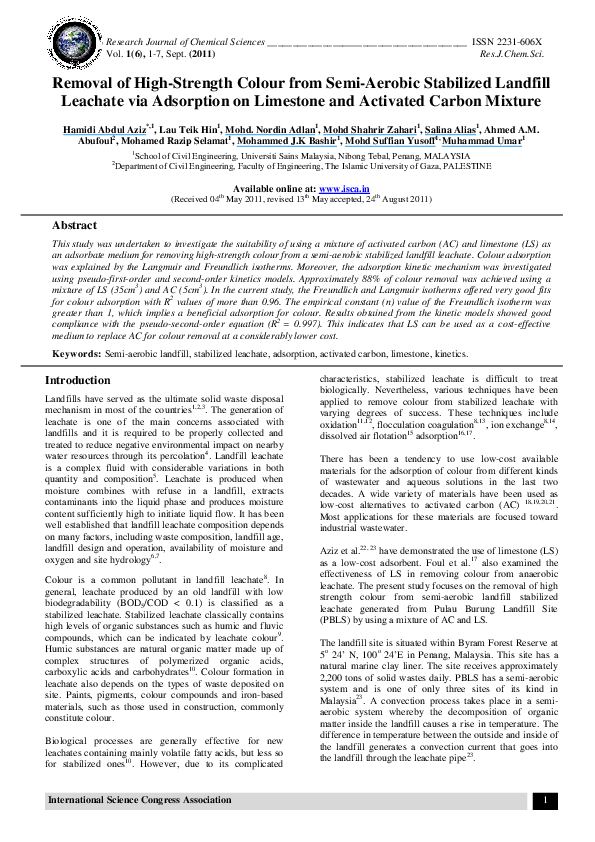 (PDF) Removal of High-Strength Colour from Semi-Aerobic Stabilized ...