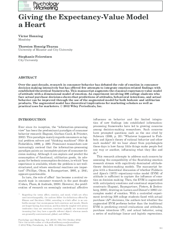 (PDF) Giving the Expectancy-Value Model a Heart