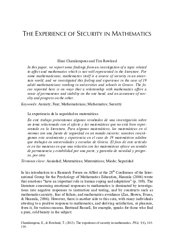 (PDF) The Experience of Security in Mathematics
