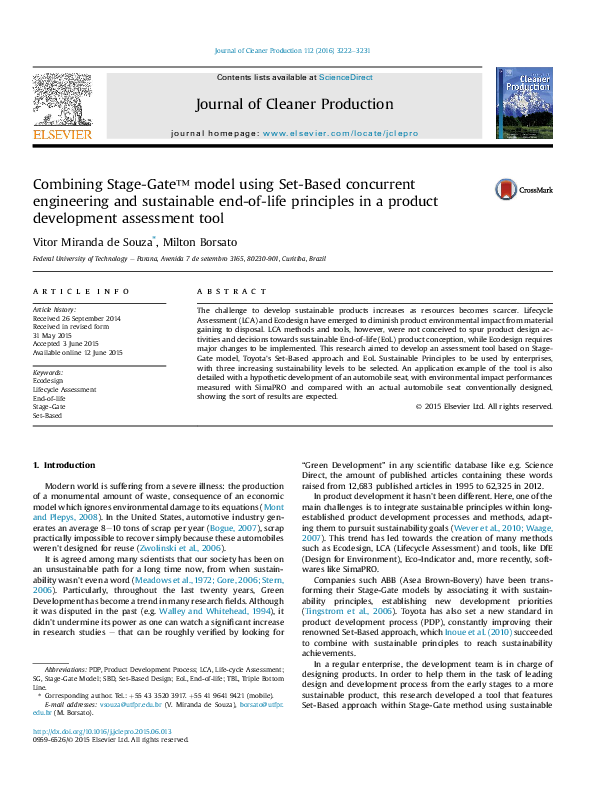Pdf Combining Stage Gate™ Model Using Set Based Concurrent Engineering And Sustainable End Of