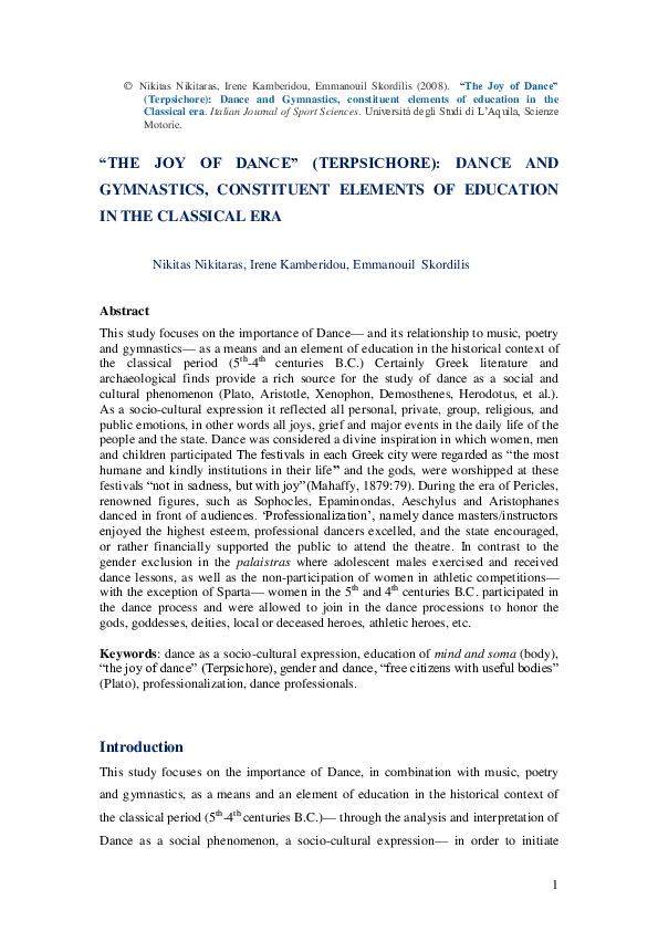 (PDF) “The Joy of Dance”(Terpsichore): Dance and Gymnastics ...
