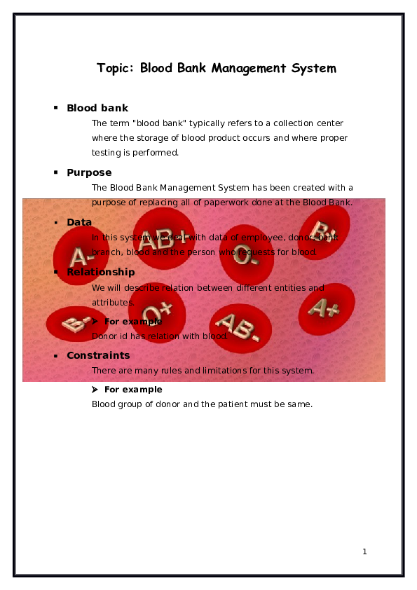 (DOC) Topic: Blood Bank Management System Blood bank