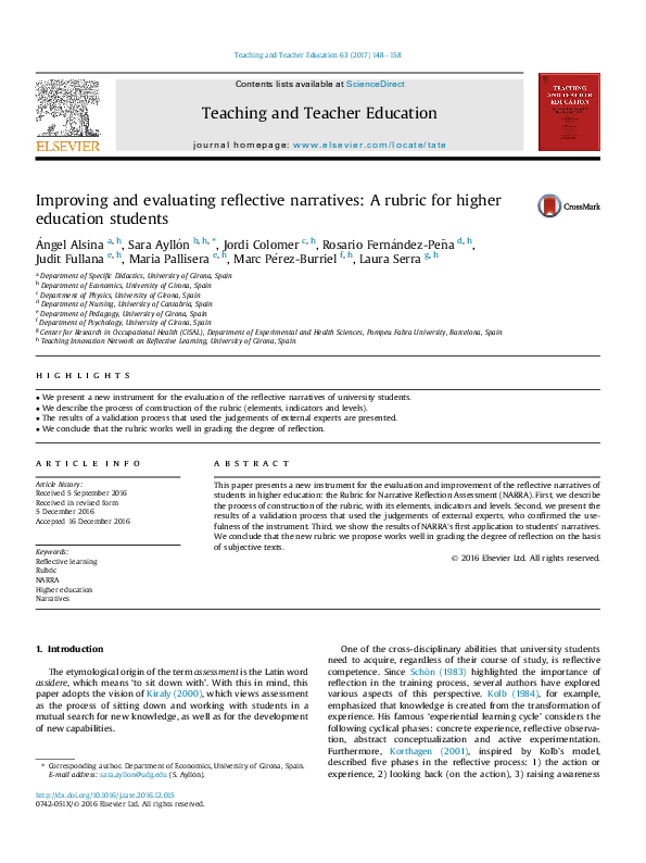 (PDF) Improving and evaluating reflective narratives: A rubric for ...