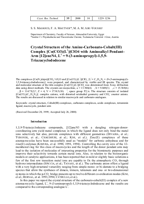 (PDF) Crystal Structure of the Amine-Carbonato-Cobalt(III) Complex [Co ...