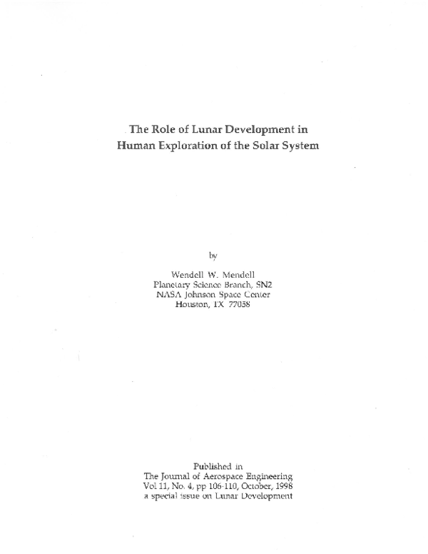 (PDF) Role of Lunar Development in Human Exploration of the Solar System