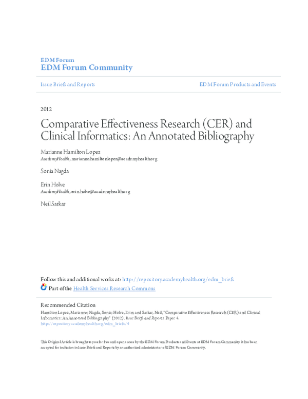 (PDF) Comparative Effectiveness Research (CER) and Clinical Informatics ...