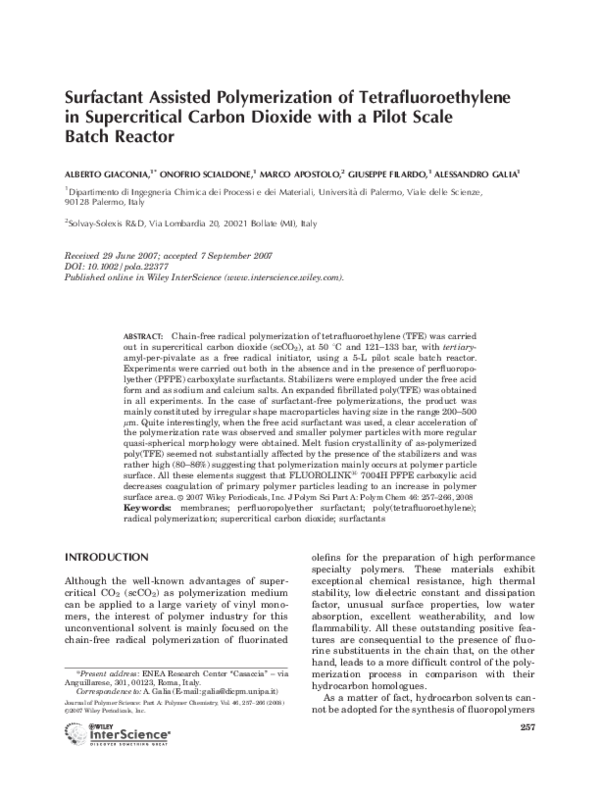 (PDF) Surfactant assisted polymerization of tetrafluoroethylene in ...