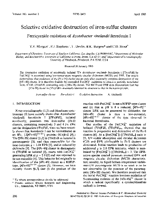 (PDF) Selective oxidative destruction of iron-sulfur clusters