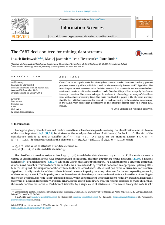 (PDF) The CART decision tree for mining data streams
