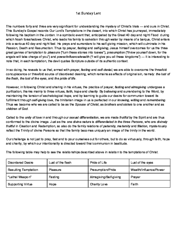 (PDF) Lenten Reflection: First Sunday of Lent