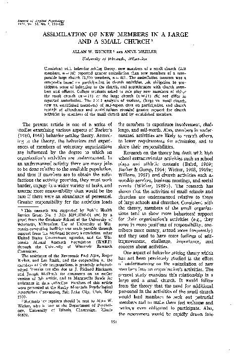 (PDF) Assimilation of New Members in a Large and a Small Church