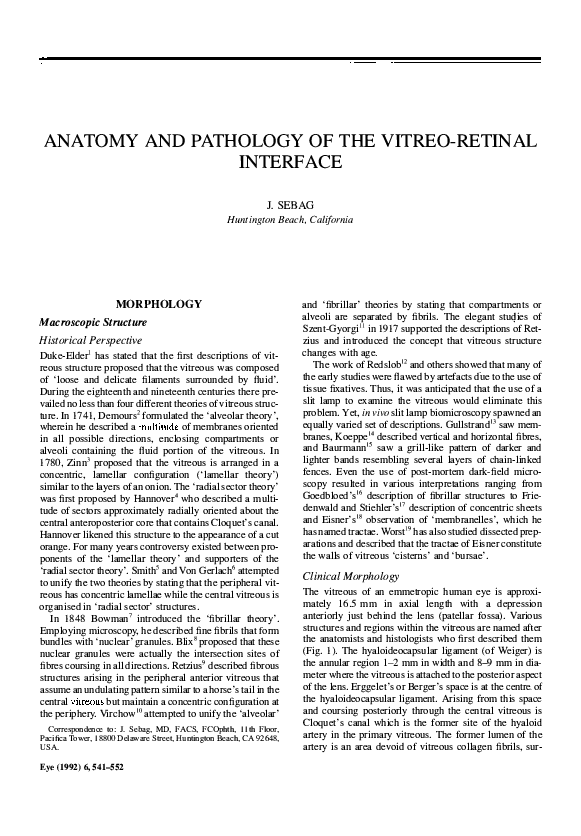 (PDF) Anatomy and pathology of the vitreo-retinal interface