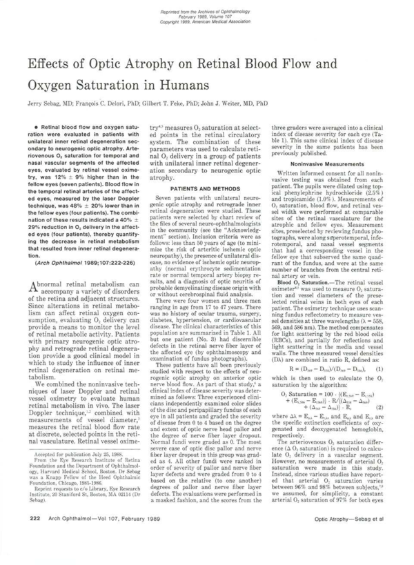 (PDF) Effects of Optic Atrophy on Retinal Blood Flow and Oxygen ...