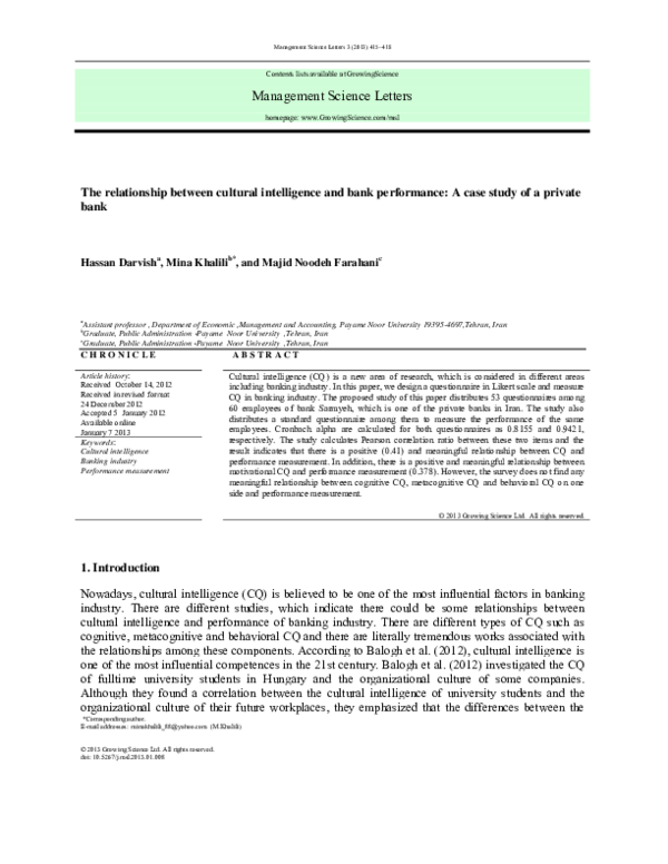 (PDF) The relationship between cultural intelligence and bank ...