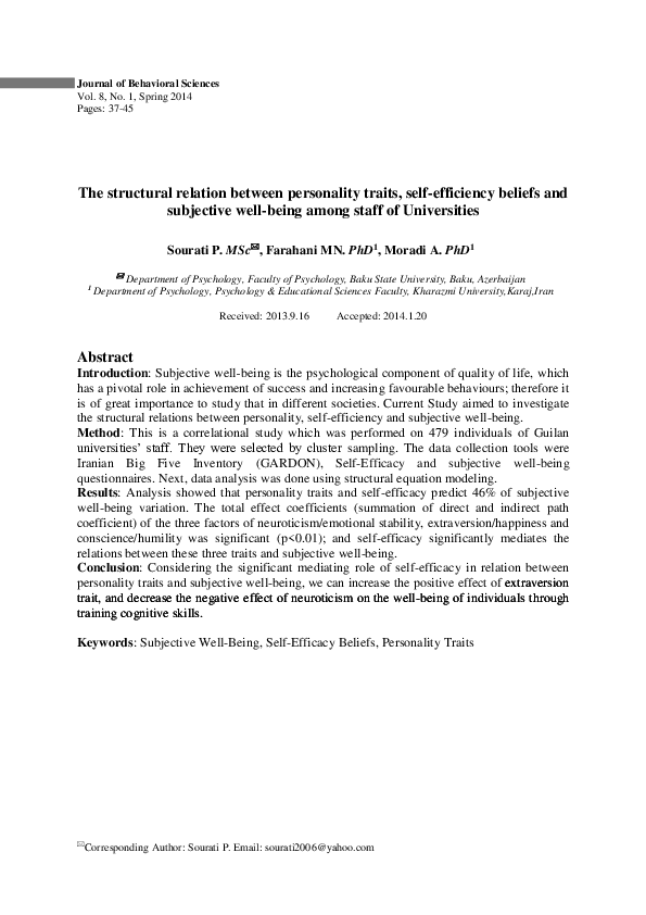 (PDF) The structural relation between personality traits, self ...