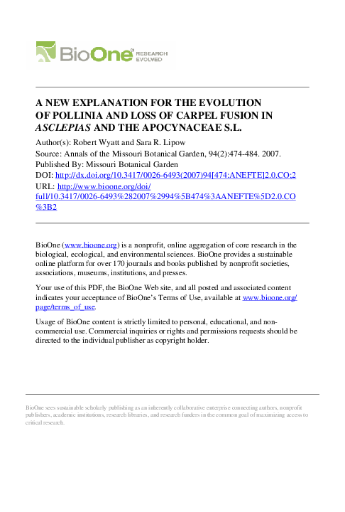 (PDF) A New Explanation for the Evolution of Pollinia and Loss of ...