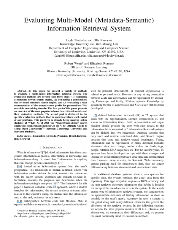 (PDF) Evaluating Multi-Model (Metadata-Semantic) Information Retrieval System