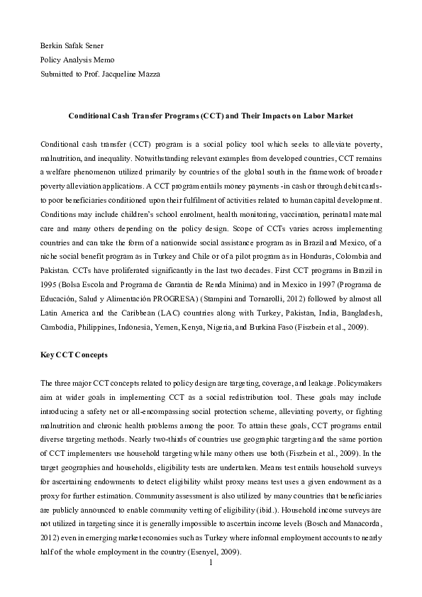 (PDF) Conditional Cash Transfer Programs (CCTs) and Their Impacts on ...