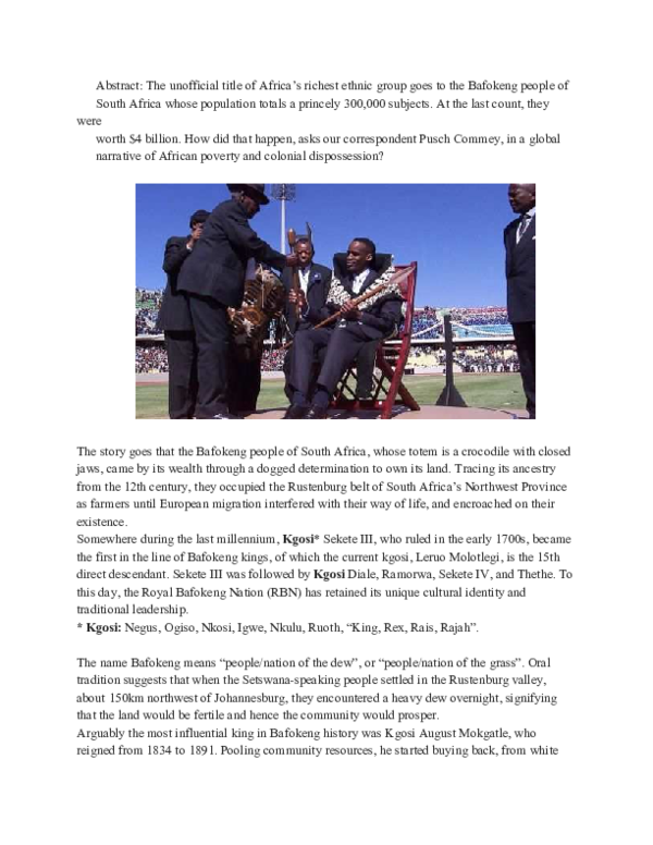 (PDF) The Bafokeng Nation: Africa's Richest Nation Uses Indigenous ...