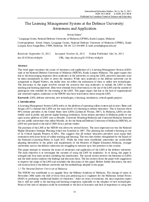 (PDF) The Learning Management System at the Defence University ...