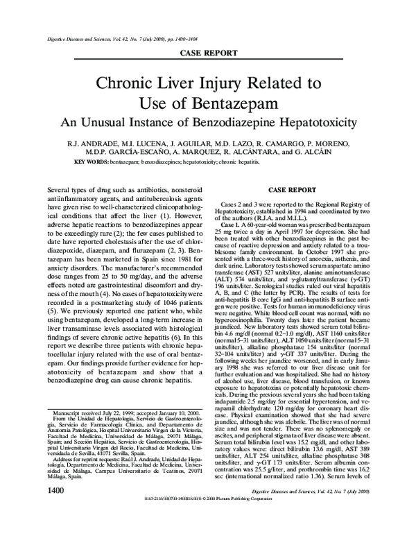 (PDF) Case Report: Chronic Liver Injury Related to Use of Bentazepam