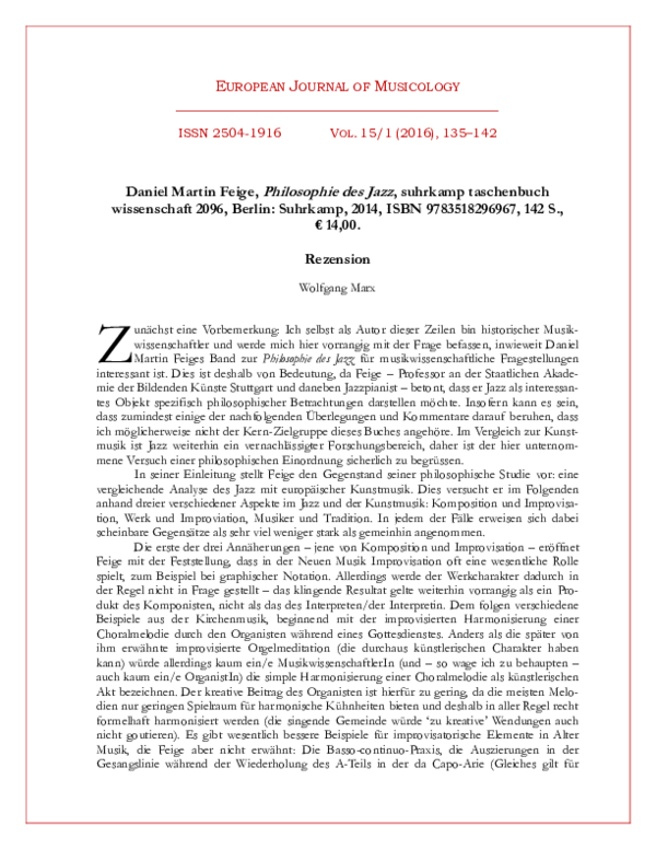 (PDF) Daniel Martin Feige, Philosophie des Jazz