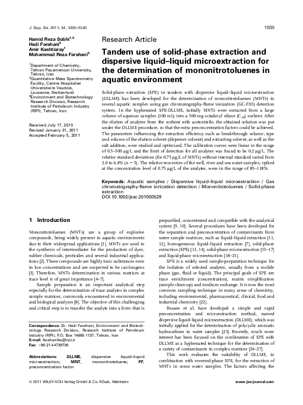 Pdf Tandem Use Of Solid Phase Extraction And Dispersive Liquid Liquid Microextraction For The