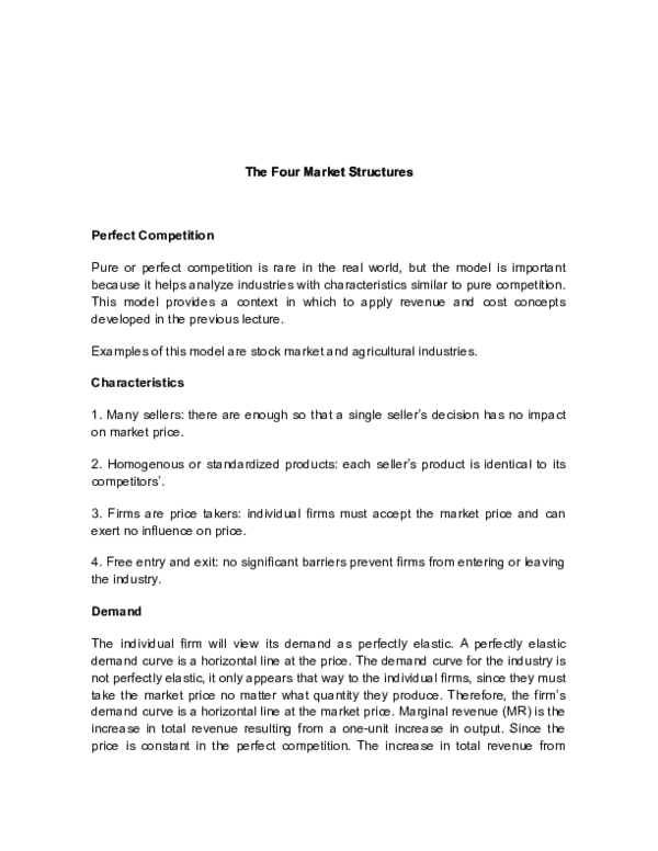 (DOC) Four Market Structures Summary