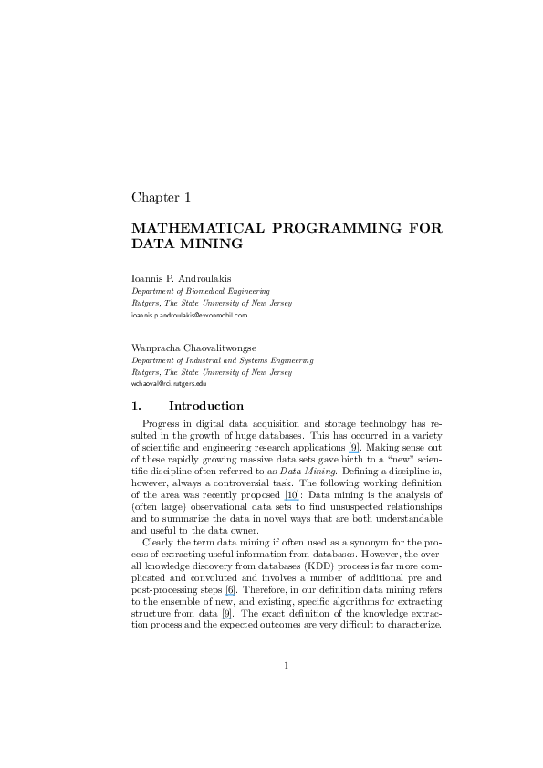 (PDF) Mathematical Programming for Data Mining