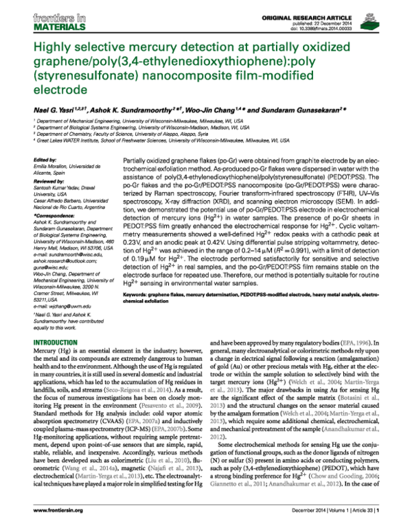 Pdf Highly Selective Mercury Detection At Partially Oxidized Graphene Poly 3 4