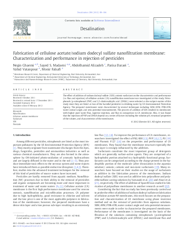 (PDF) Fabrication of cellulose acetate/sodium dodecyl sulfate ...