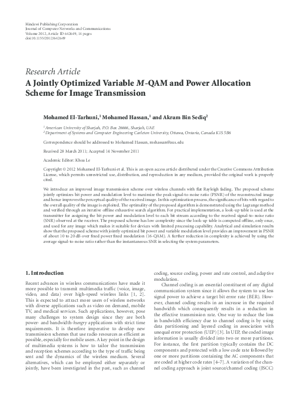 Pdf A Jointly Optimized Variable M Qam And Power Allocation Scheme