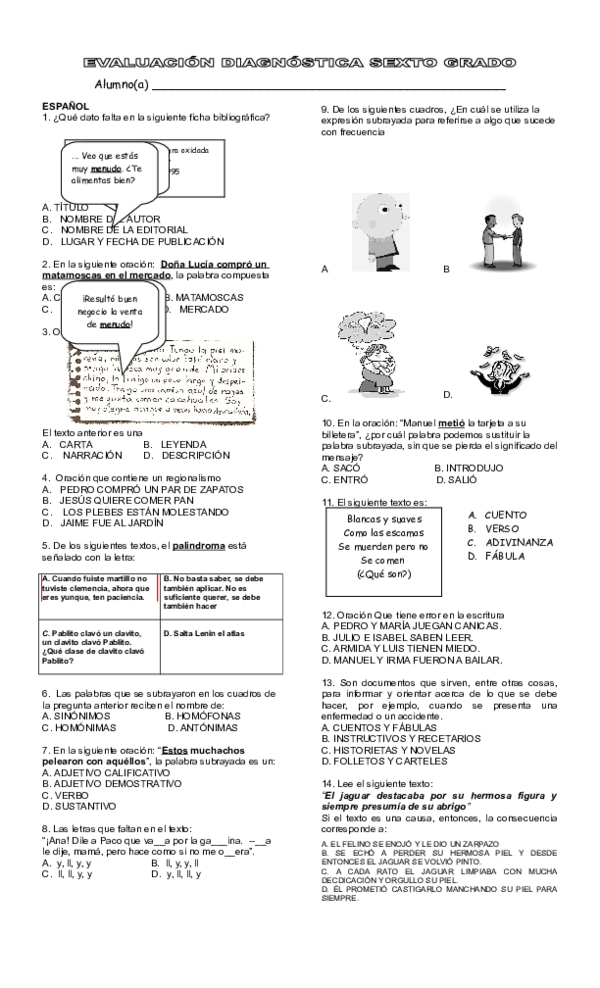 (DOC) Diagnostico 6to Grado