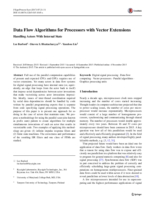 (PDF) Data Flow Algorithms for Processors with Vector Extensions ...