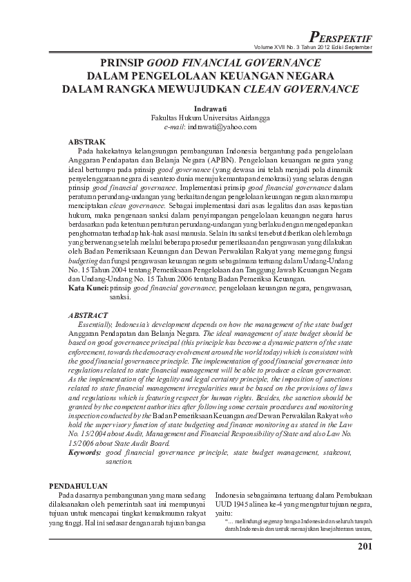 (PDF) PRINSIP GOOD FINANCIAL GOVERNANCE DALAM PENGELOLAAN KEUANGAN ...