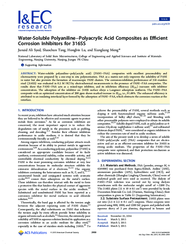 (PDF) Water Soluble Polyaniline-Polyacrylic Acid Composites as ...