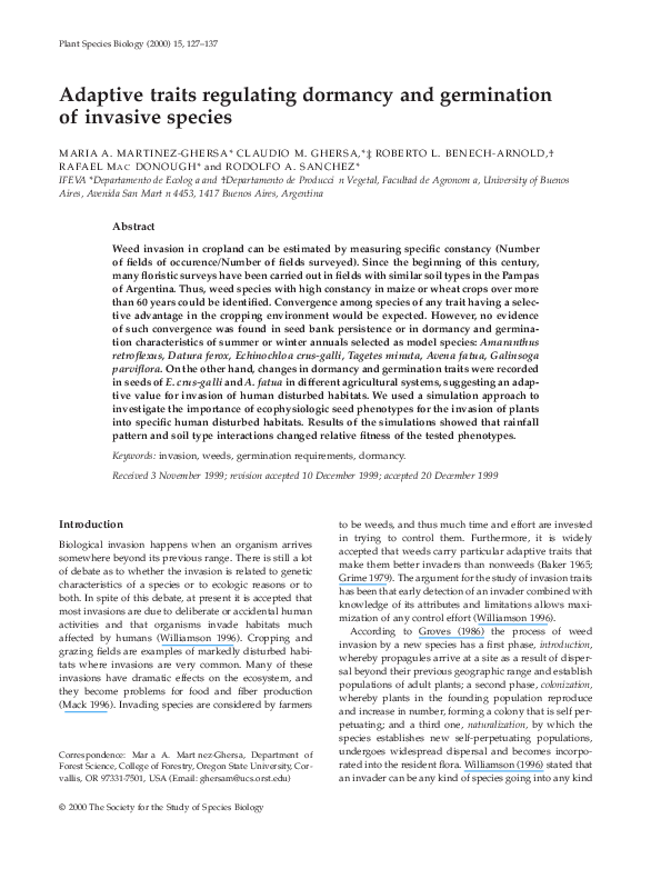 (PDF) Adaptive traits regulating dormancy and germination of invasive ...
