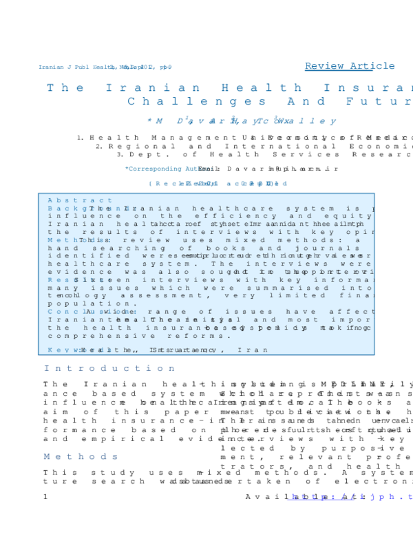 (PDF) The Iranian health insurance system; past experiences, present ...