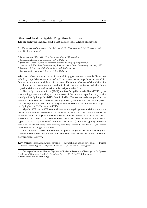 (PDF) Slow and fast fatigable frog muscle fibres: electrophysiological ...