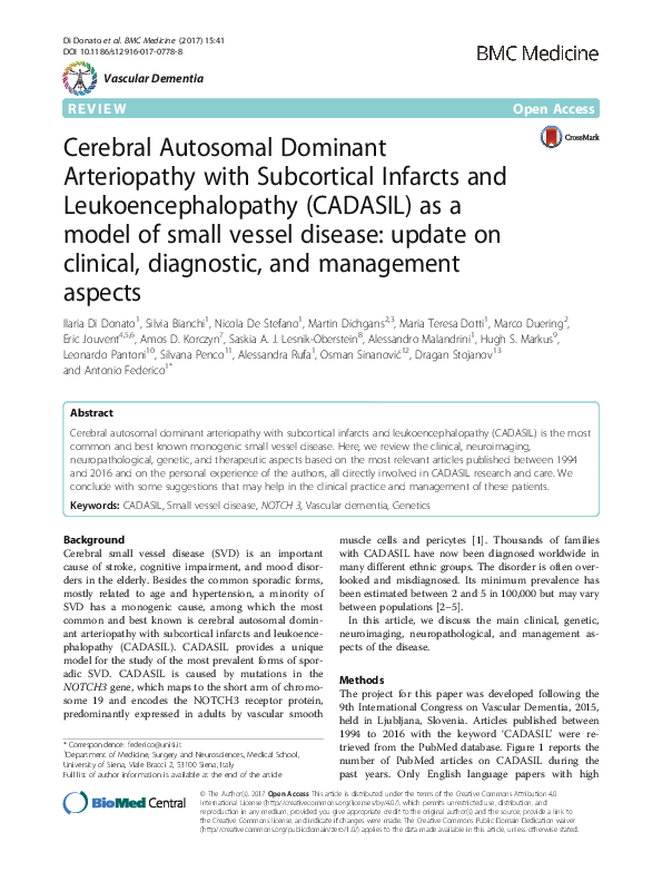 (PDF) Cerebral Autosomal Dominant Arteriopathy with Subcortical Infarcts and Leukoencephalopathy ...