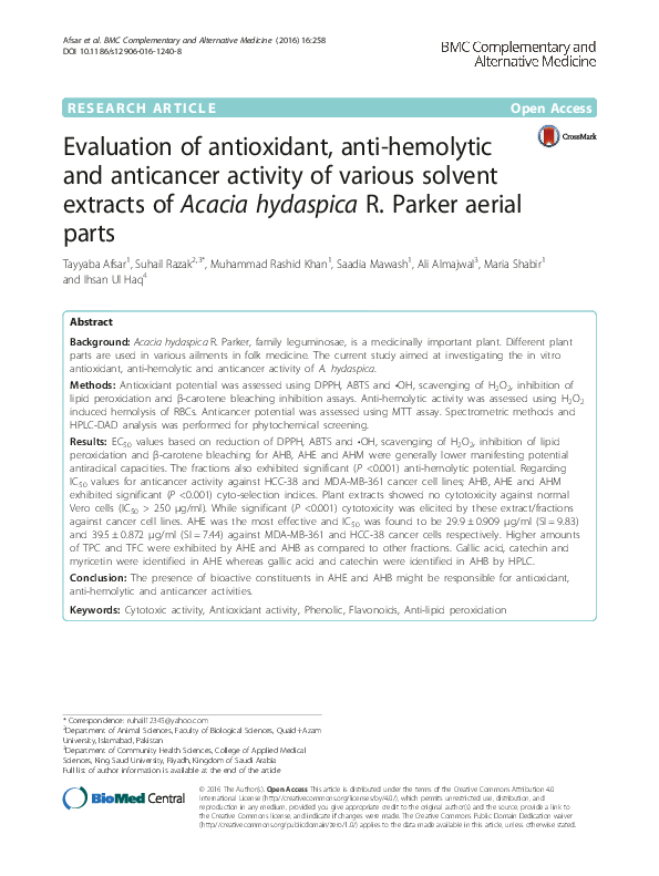 (PDF) Evaluation of phenolic contents and antioxidant activity of various solvent extracts of ...