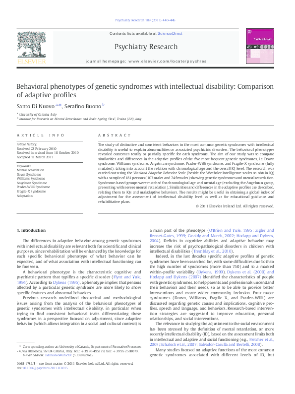 (PDF) Behavioral phenotypes of genetic syndromes with intellectual ...