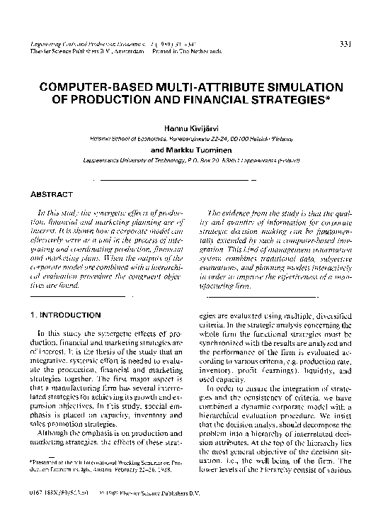 Pdf Computer Based Multi Attribute Simulation Of Production And Financial Strategies 4604